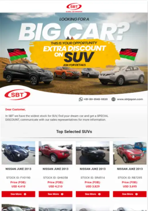 Subscribe to the SBT News Letter! | Japanese Used Cars Available ...